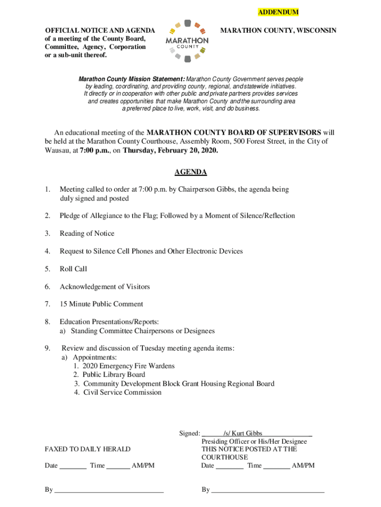 Fillable Online be held at the Marathon County Courthouse, Assembly ...