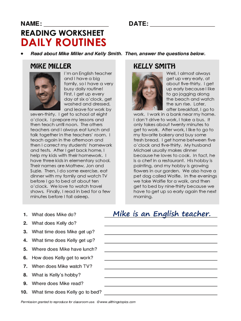 Fillable Online respuesta daily routines mike miller y kelly smith Fax ...
