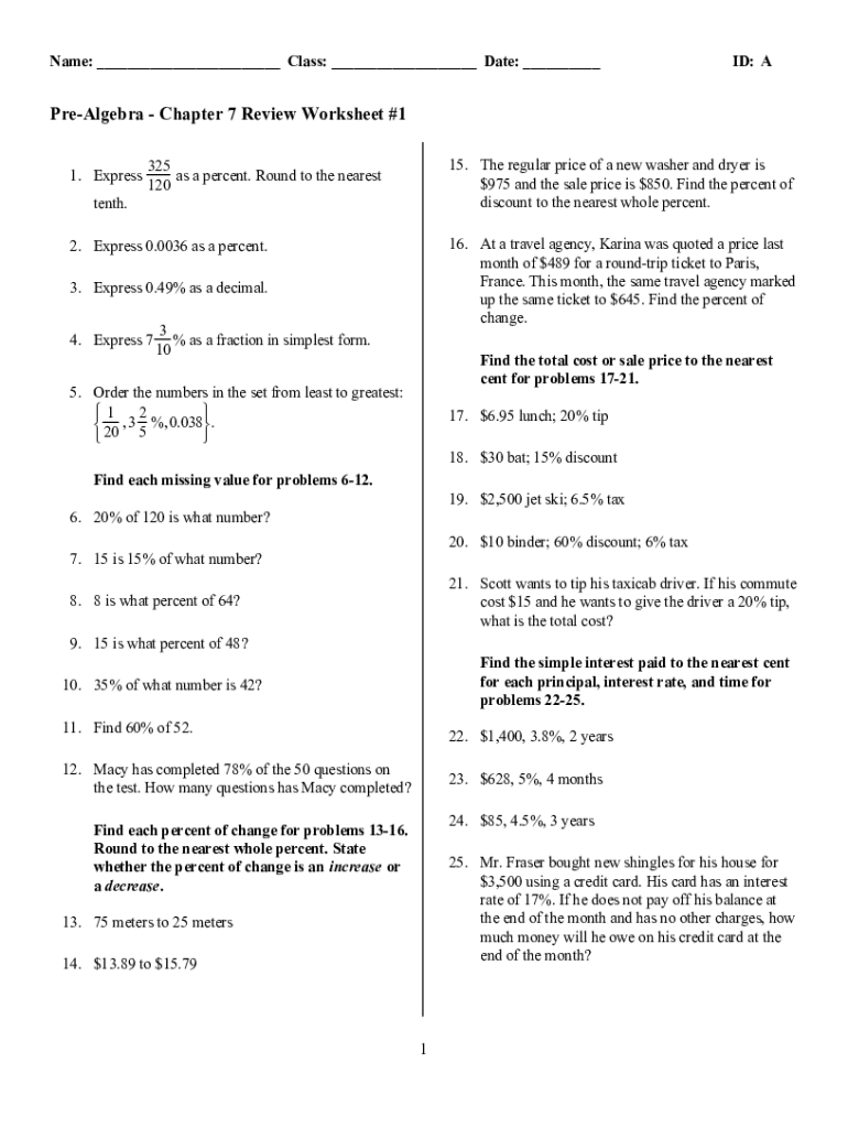 Fillable Online ExamView - Chapter 7 Review Worksheet - Pre-Algebra.tst ...