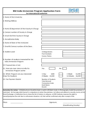 Fillable Online BSE India Immersion Program Application Form Fax Email ...