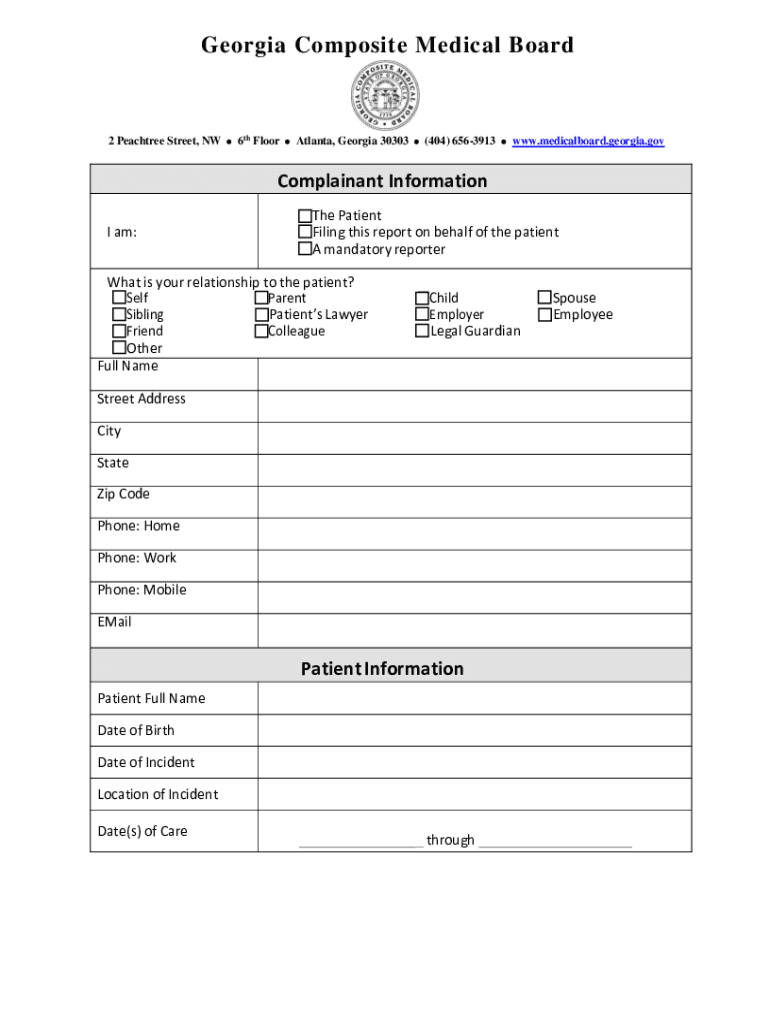 Fillable Online medicalboard georgia Georgia Composite Medical ...