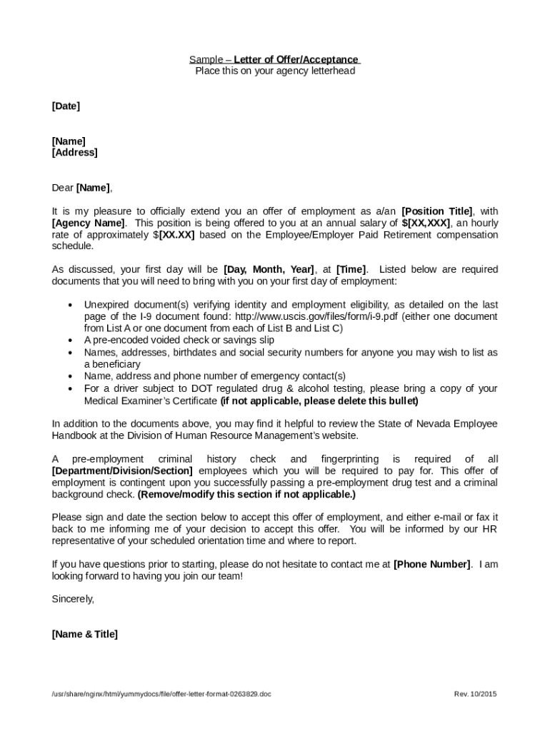 Fillable Online It is my pleasure to officially extend you an offer of ...