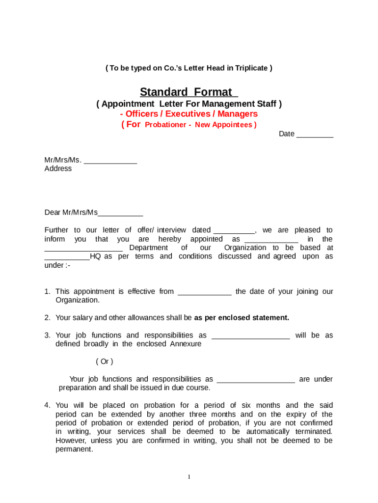 Fillable Online appointment letter format Fax Email Print - pdfFiller