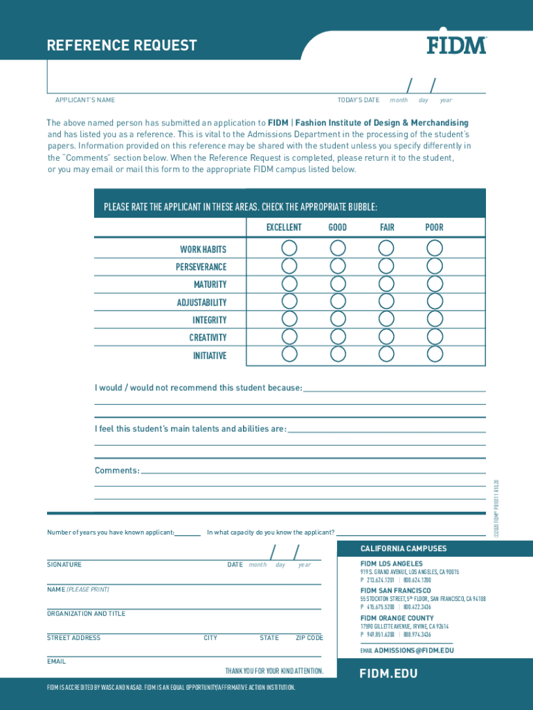 Fillable Online Fillable Online Reference Request - FIDM.edu Fax Email ...