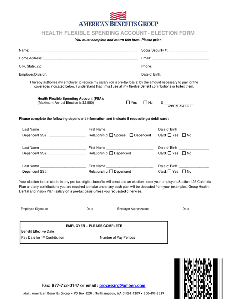 Fillable Online HEALTH FLEXIBLE SPENDING ACCOUNT - ELECTION FORM Fax ...