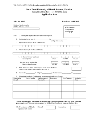Fillable Online Application Form - Baba Farid University Fax Email ...
