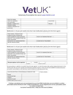 Veterinary Prescription Template - VetUK Selling Pet Drugs ... - Fill ...