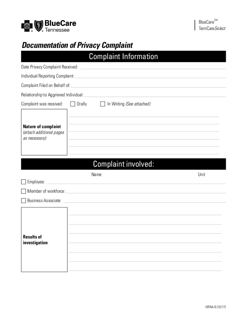 Fillable Online Documentation of Privacy Complaint Fax Email Print ...