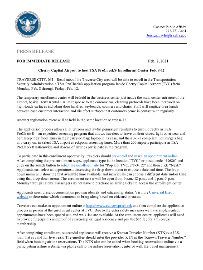 Fillable Online tsa precheck traverse city Fax Email Print - pdfFiller