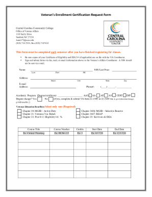 Fillable Online Veterans Enrollment Certification Request Form Fax Email Print - pdfFiller