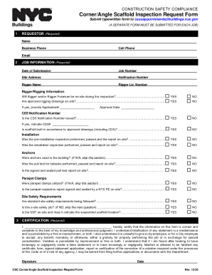 Fillable Online Corner/Angle Scaffold Inspection Request Form Fax Email ...