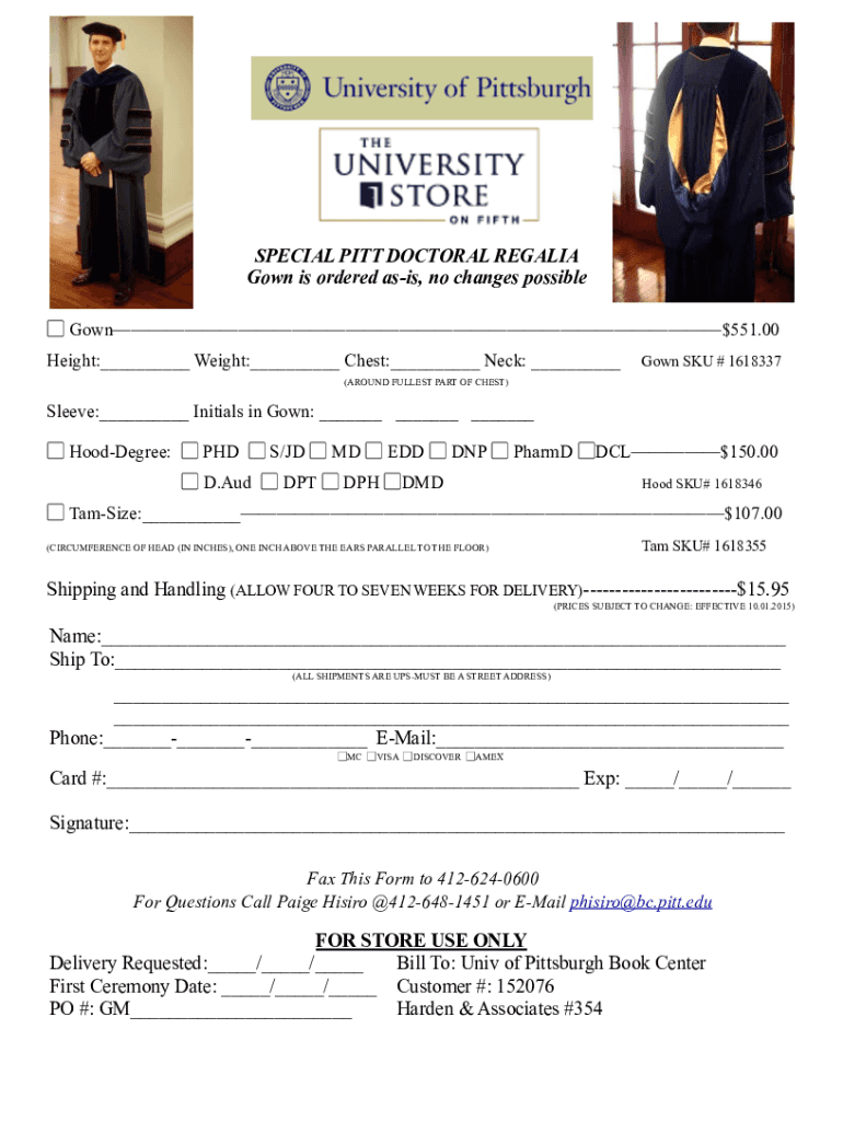 Fillable Online Pitt-Special Regalia Form-2016.pages Fax Email Print ...