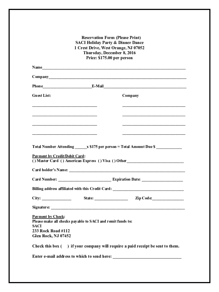 Fillable Online 2016 Holiday Party Registration Form Fax Email Print ...