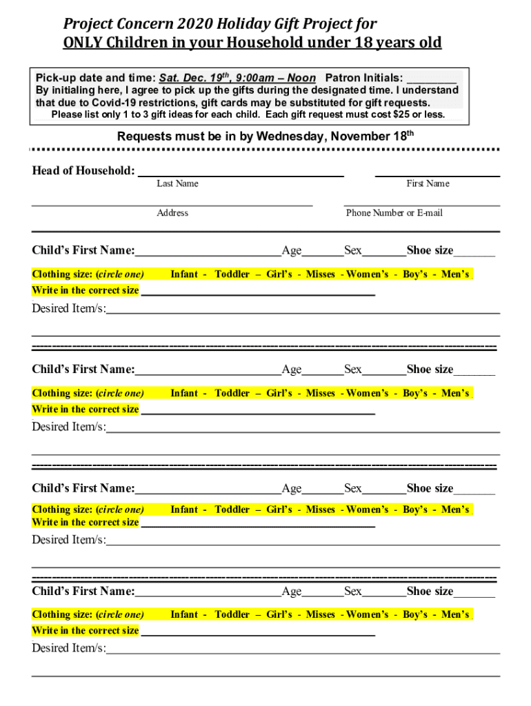 Fillable Online Christmas 2020 Gift Request Form Fax Email Print ...