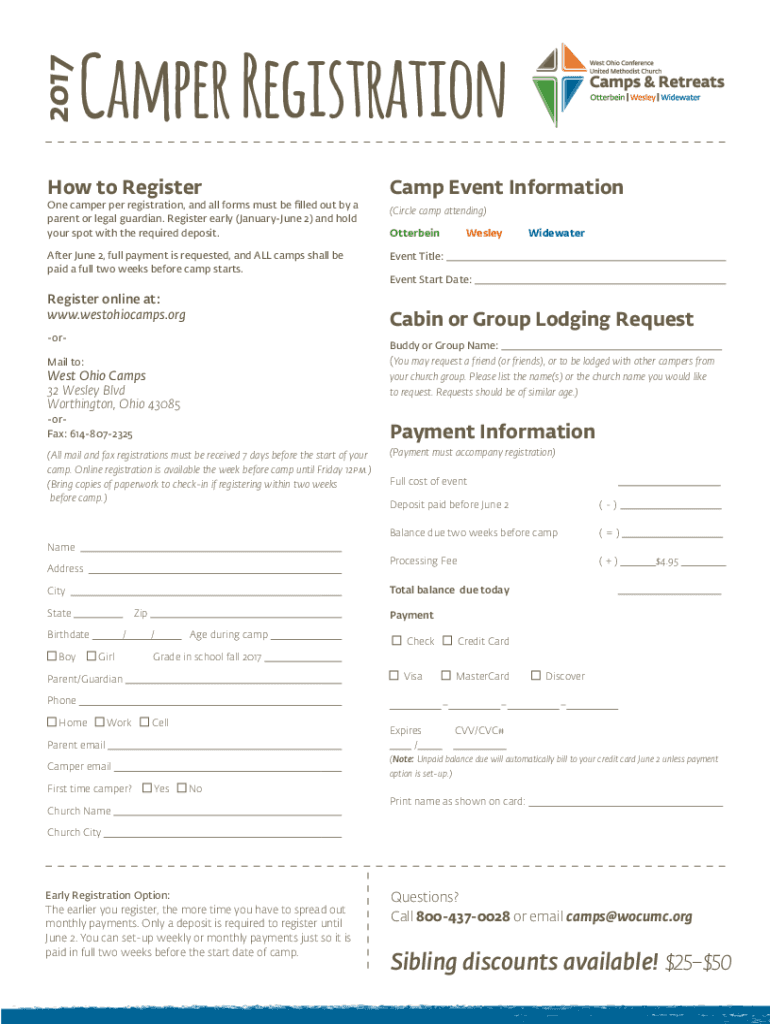 Fillable Online CAMPER REGISTRATION FORM CAMPER RULES & REGULATIONS ...
