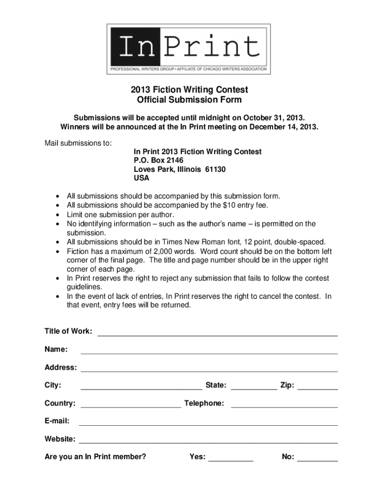 Fillable Online Short Story Submissions Opportunities at The Fiction ...