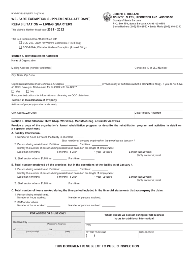 Fillable Online BOE-267-R (P1) REV. 08 JOSEPH E. HOLLAND WELFARE ...