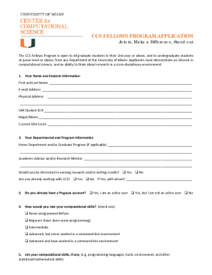 Fillable Online ccs miami Application Deadline for CCS Fellows Program ...