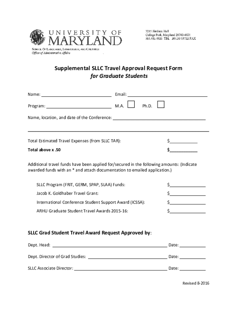Fillable Online Supplemental SLLC Travel Approval Request Form for ...