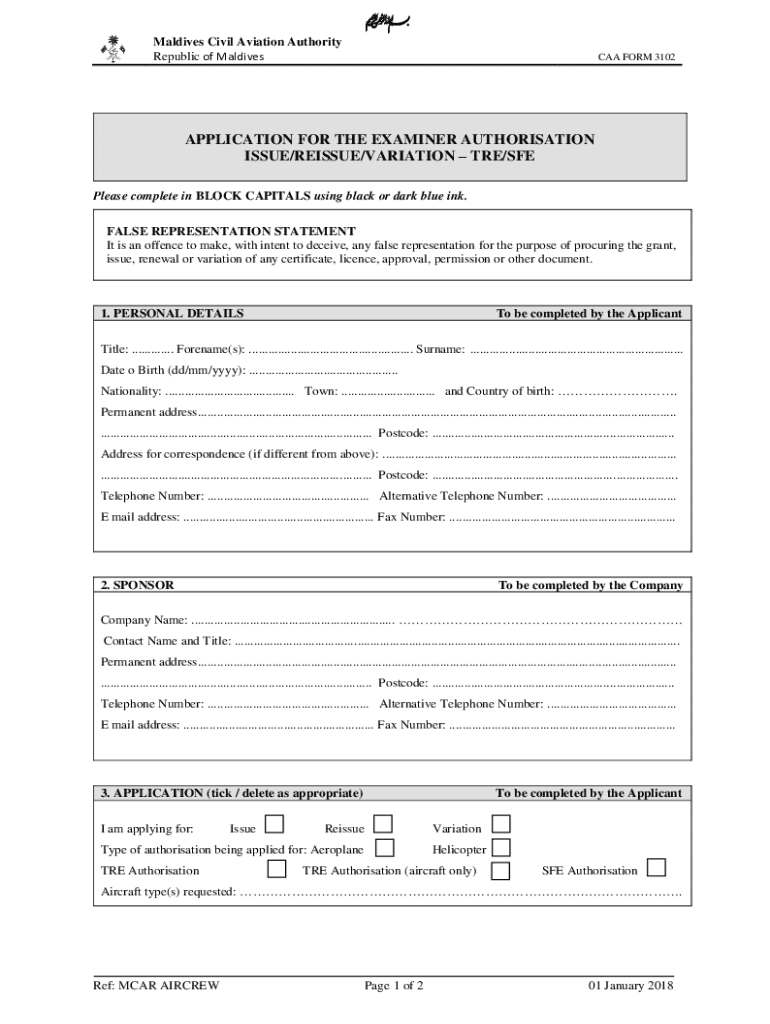 Fillable Online caa gov Civil Aviation Authority Republic of Maldives ...