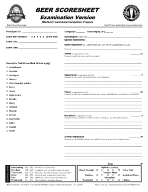 Fillable Online BEER SCORESHEET - Beer Judge Certification Program ...