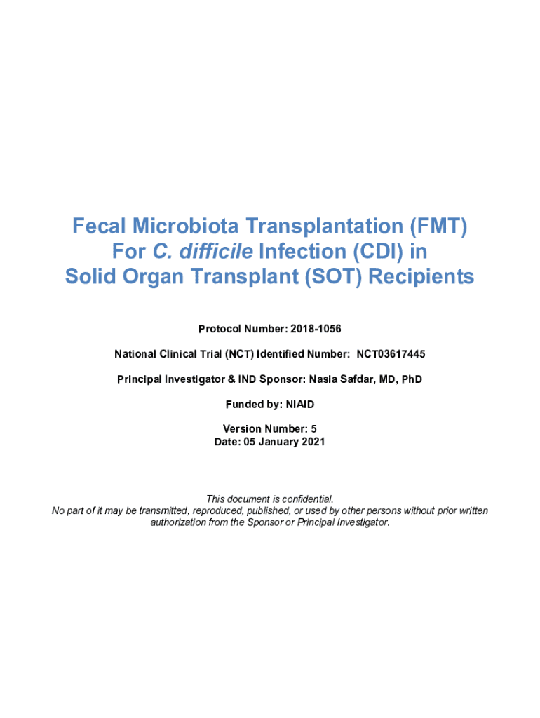 Fillable Online Fecal Microbiota Transplantation (FMT) For C. difficile ...