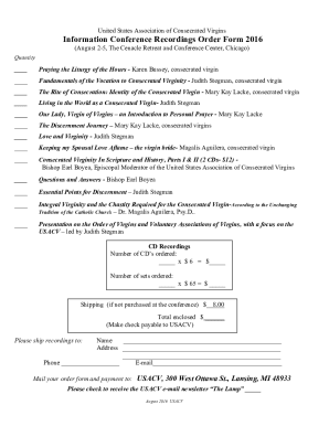 Fillable Online 2016 Info Conference Order Form Fax Email Print - pdfFiller
