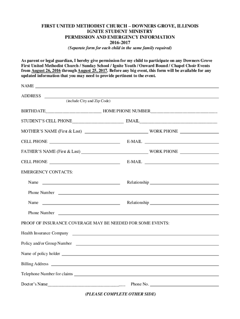 Fillable Online First Congregational United Church of Christ, Downers ...