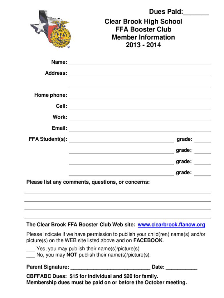 Fillable Online FFA Booster Club Fax Email Print - pdfFiller