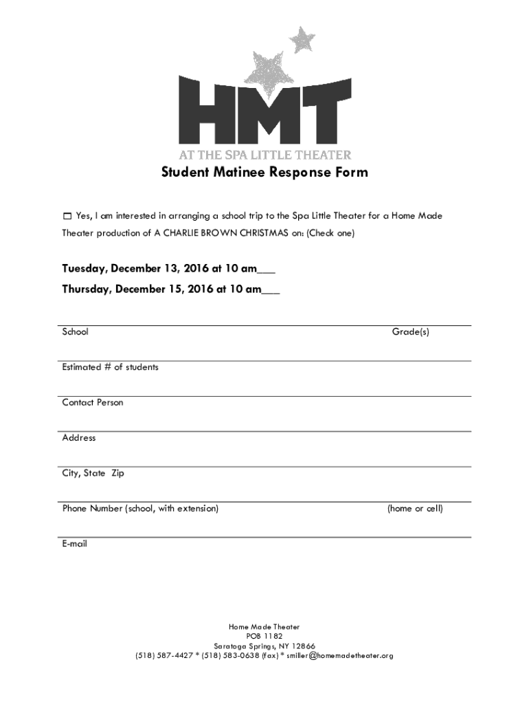 Fillable Online Fall HMT student response form Fax Email Print - pdfFiller