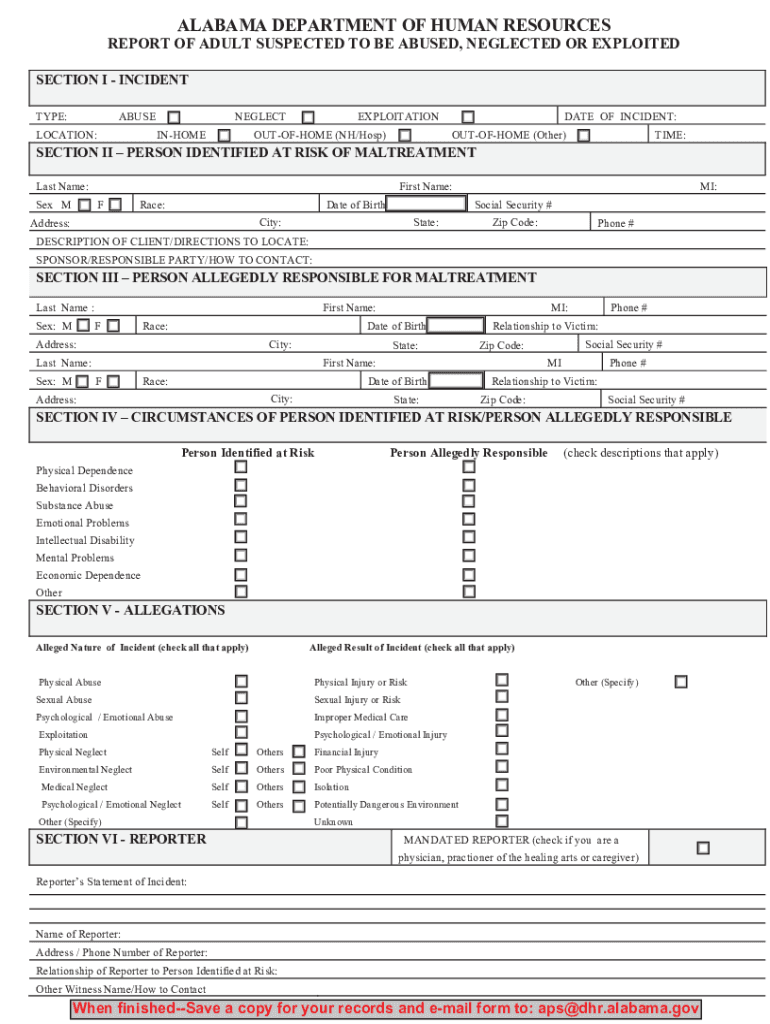 Fillable Online dhr alabama Adult Abuse Reporting Form Fax Email Print ...