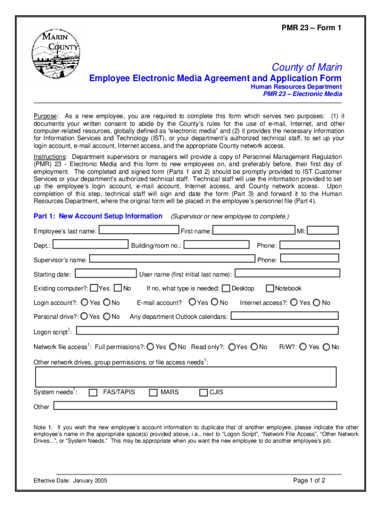 Fillable Online PMR 23 - Form 1 -Electronic Media Agreement and ...