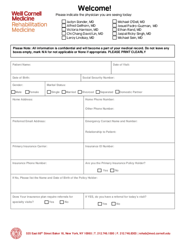 Fillable Online E. th 156 William SCQ Welcome to Rehabilitation ...