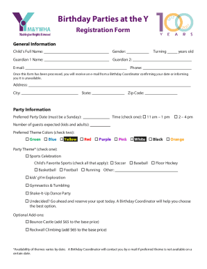 Fillable Online Birthday Parties flyer and registration form 12.7.2016 ...