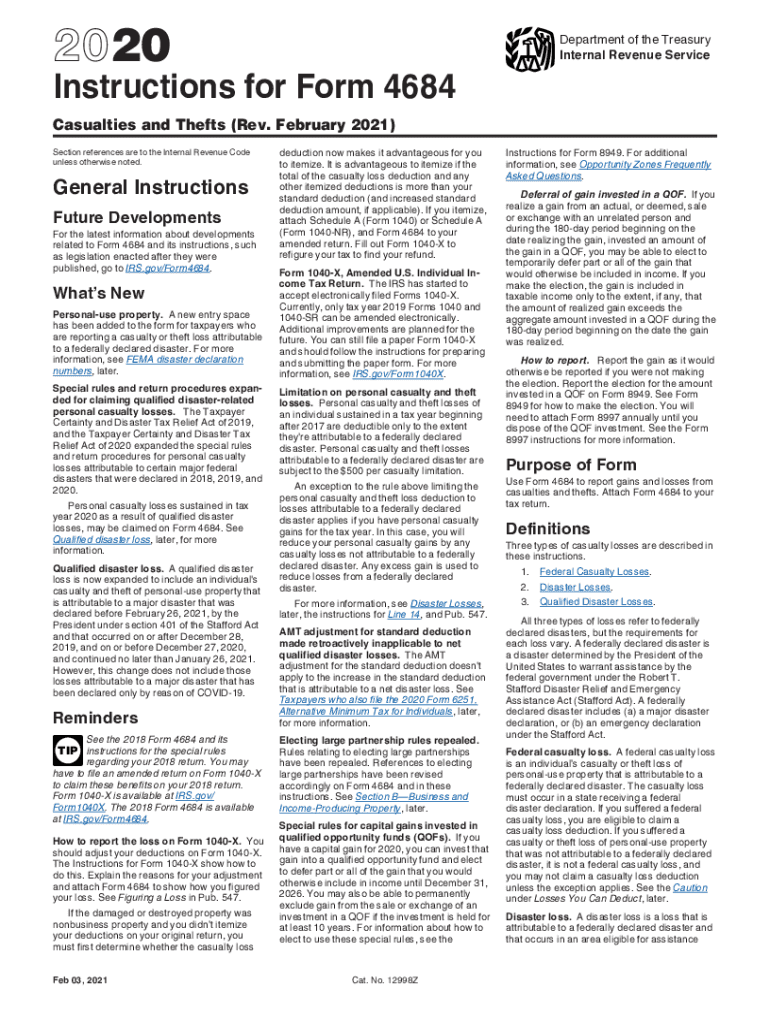 Fillable Online 2020 Instructions for Form 4684 - Internal Revenue ...
