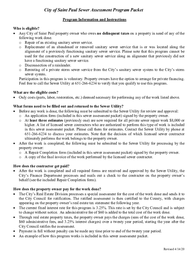 Fillable Online Sewer Assessment Packet Fax Email Print - pdfFiller