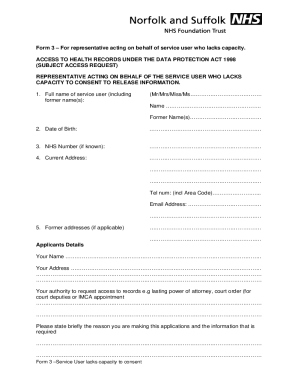 Fillable Online nsft nhs Form 3For representative acting on behalf of ...