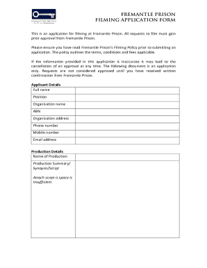 Fillable Online FREMANTLE PRISON FILMING APPLICATION FORM Fax Email ...