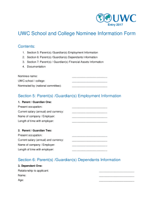 Fillable Online UWC School and College Nominee Information Form Fax ...