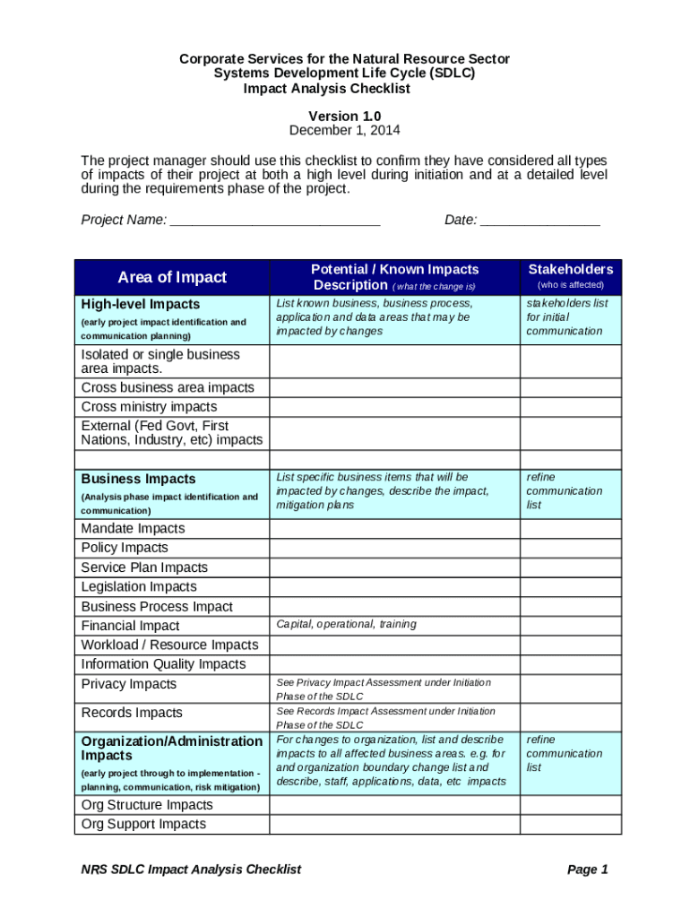 Impact Analysis Checklist for Requirements Changes Doc Template | pdfFiller
