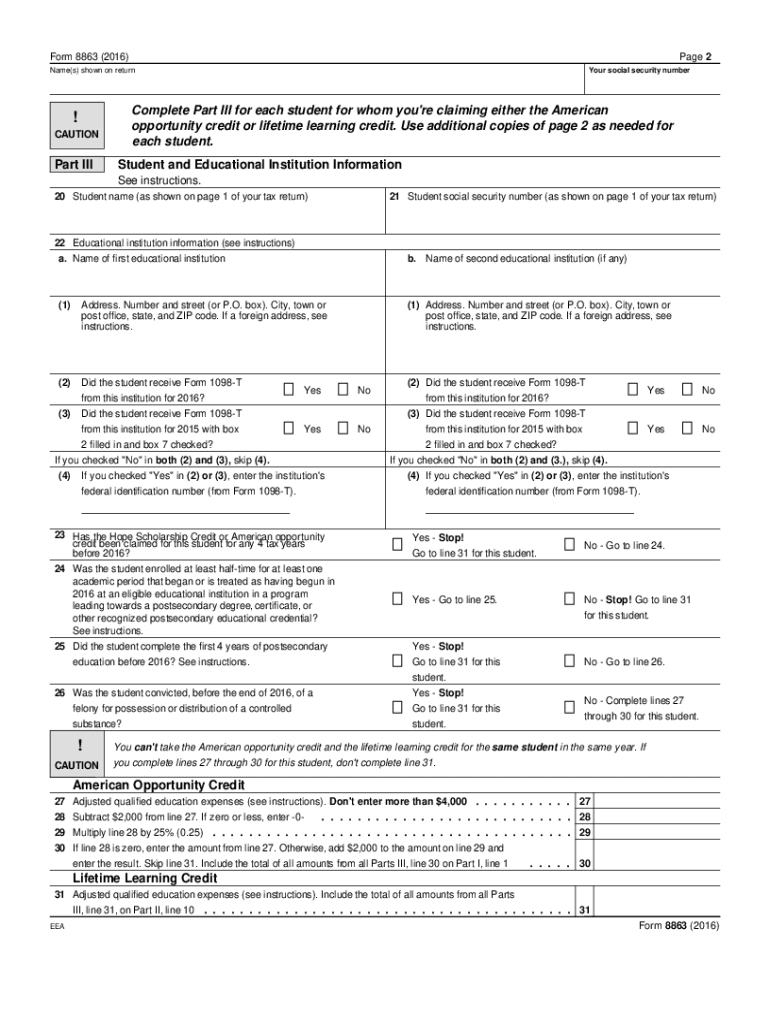 Fillable Online Form 8863 (2016) Fax Email Print - pdfFiller