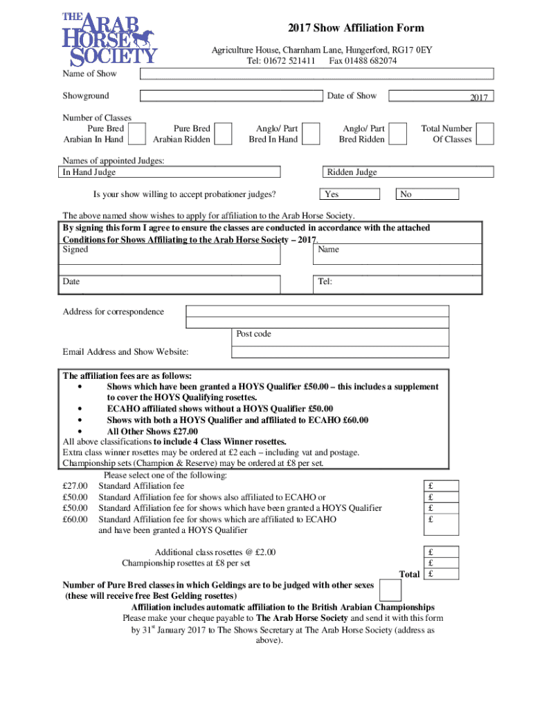 Fillable Online AHS SHOW AFFILIATION FORM 2015 Fax Email Print - pdfFiller