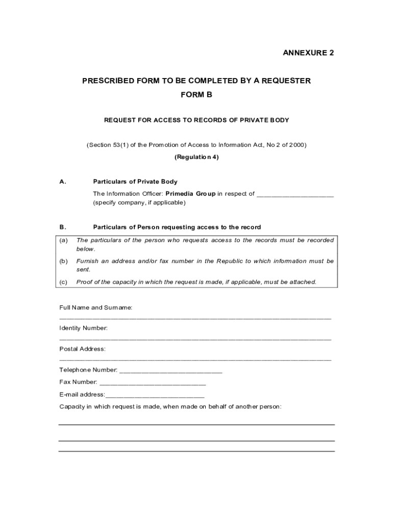 Fillable Online ANNEXURE 2 PRESCRIBED FORM TO BE COMPLETED BY A REQUESTER ... Fax Email Print ...