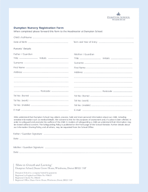 Fillable Online Dumpton Nursery Registration Form - Dumpton School Fax ...