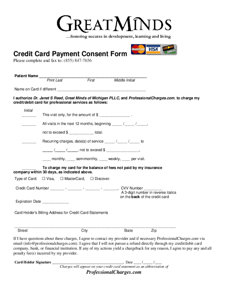 Fillable Online Credit Card Payment Consent Form for GMMI.doc Fax Email ...