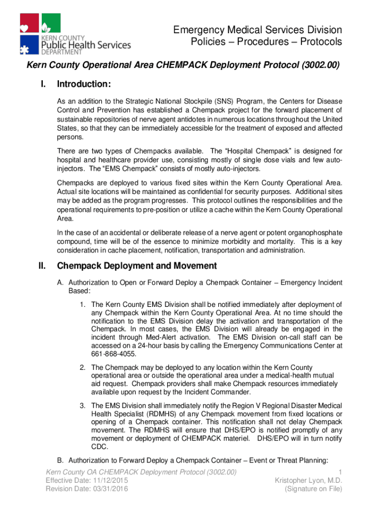 Fillable Online Kern County Operational Area CHEMPACK Deployment ...