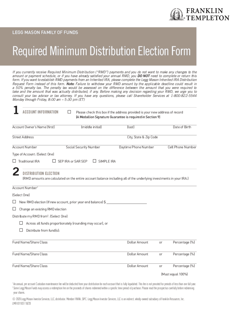 Fillable Online Legg Mason Required Minimum Distribution Election Form ...