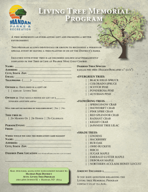 Fillable Online Memorial trees. Memorial tree planting Honor the Memory ...