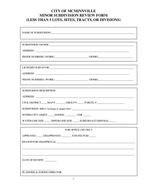 Fillable Online MINOR SUBDIVISION REVIEW FORM Fax Email Print - pdfFiller