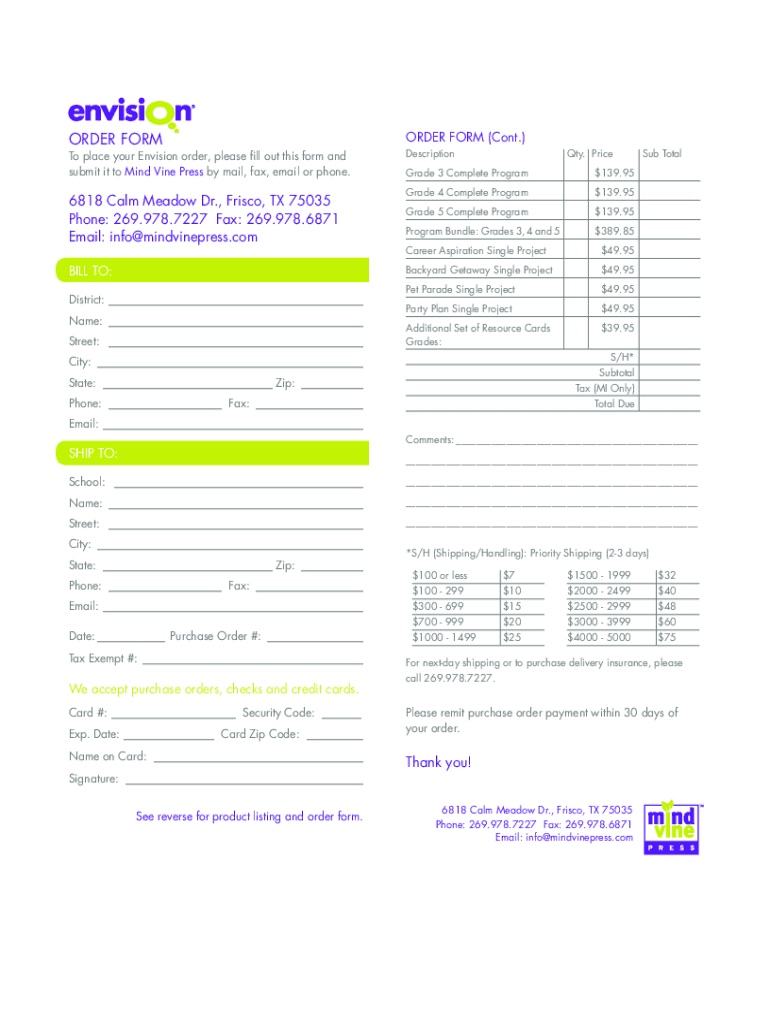 Fillable Online ORDER FORM ORDER FORM (Cont.) - Mind Vine Press Fax ...